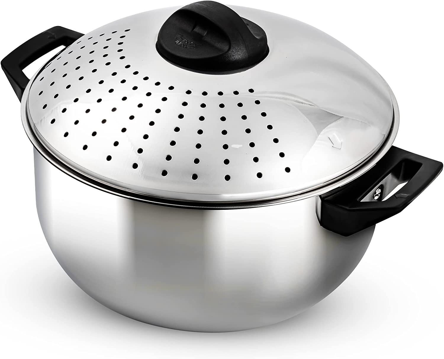 Stainless Steel Pasta with Strainer Lid, Easy and Lock Cover, 4.8 Quart ...