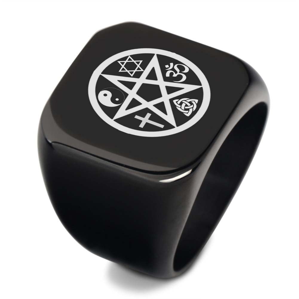 Stainless Steel Pentagram Pentacle Ring Men's Signet Ring Cross Yin ...