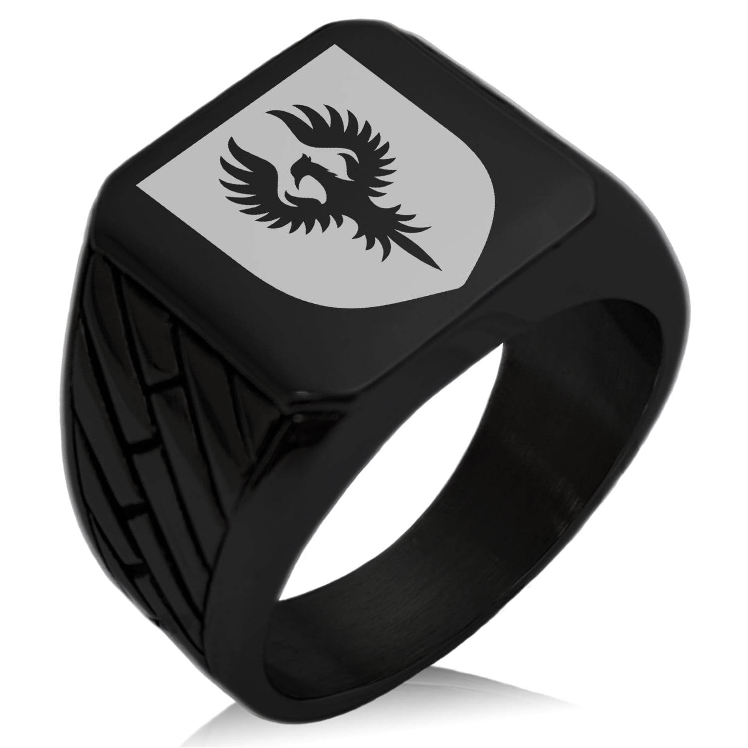 Stainless Steel Phoenix Resurrection Coat of Arms Shield Geometric ...