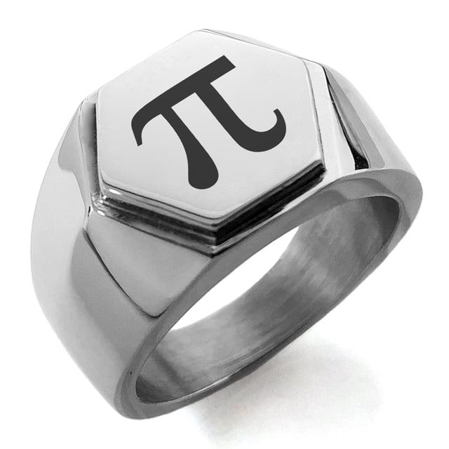 Stainless Steel Pi Mathematical Engraved Hexagon Crest Flat Top Biker ...