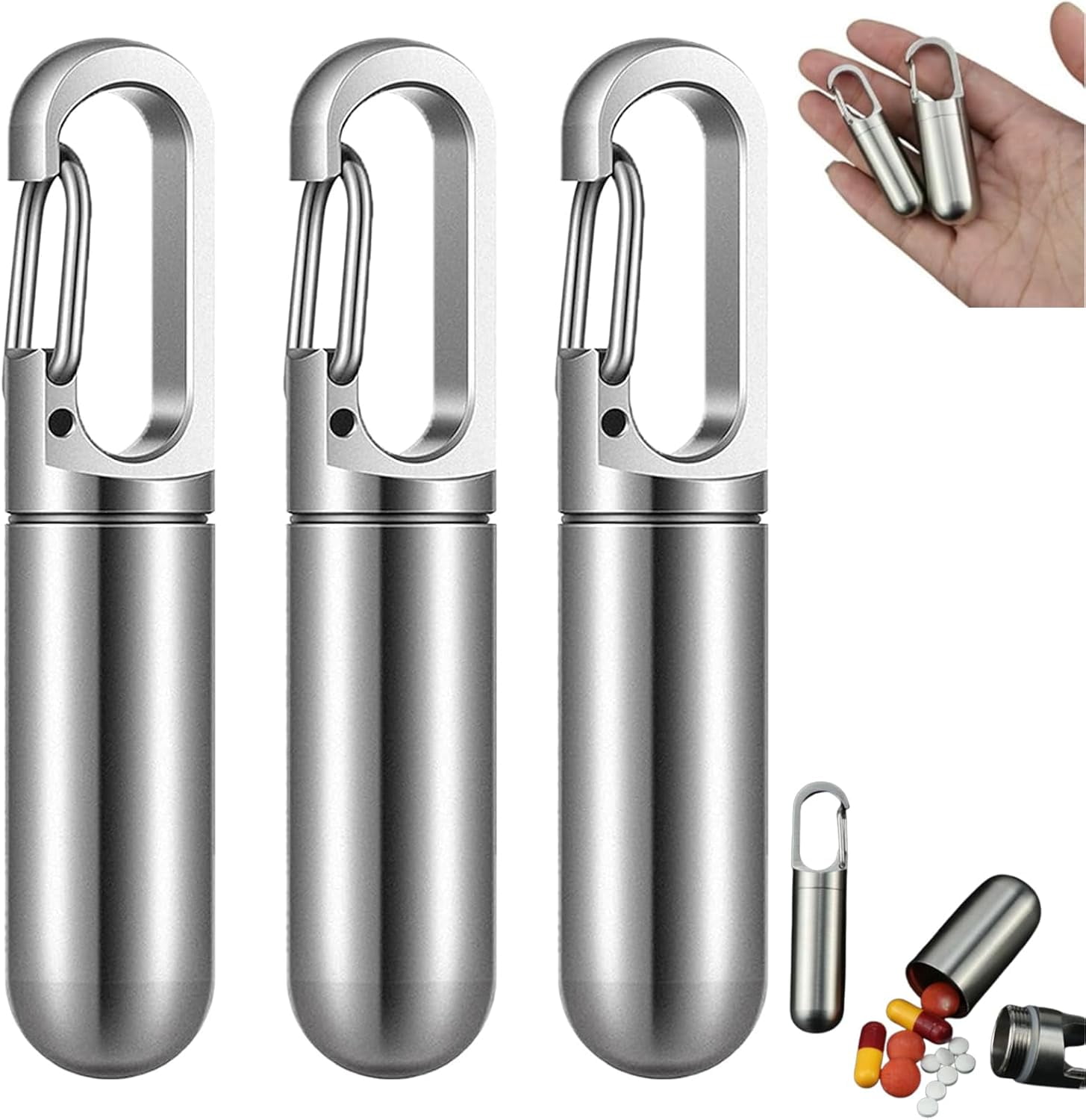 Stainless Steel Pill Box, Keychain Pill Holder, Pocket Pill Case, Small ...