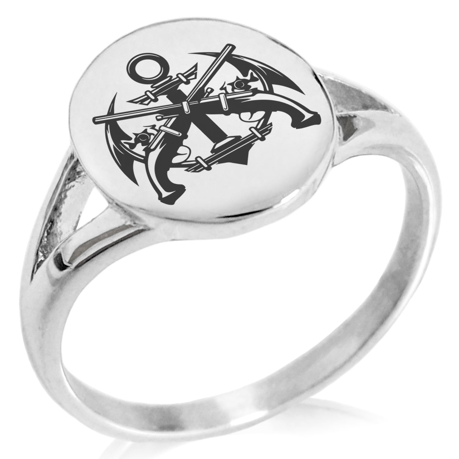 Stainless Steel Pirate Anchor & Pistols Emblem Minimalist Oval Top ...