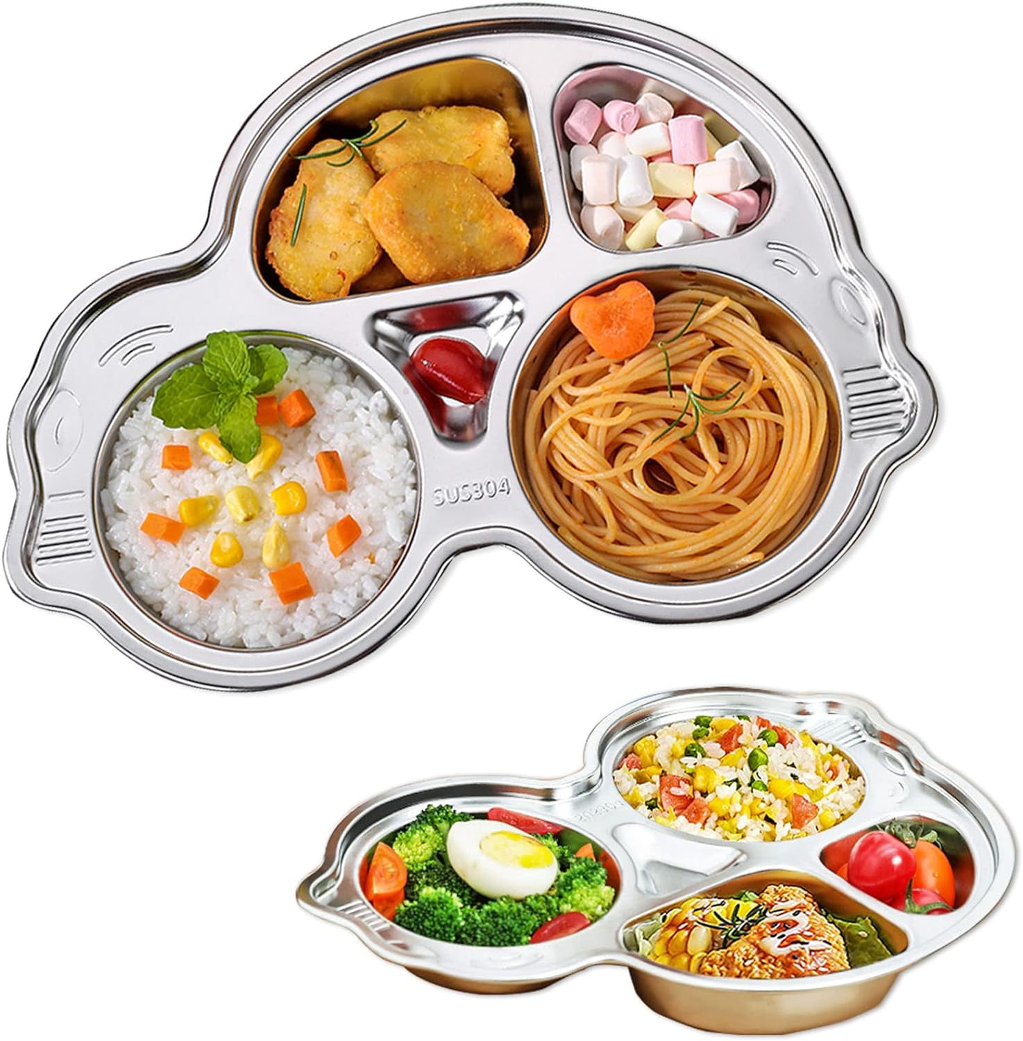 Stainless Steel Plate Divided Meal Tray Sections Dinner Dish for Babies ...