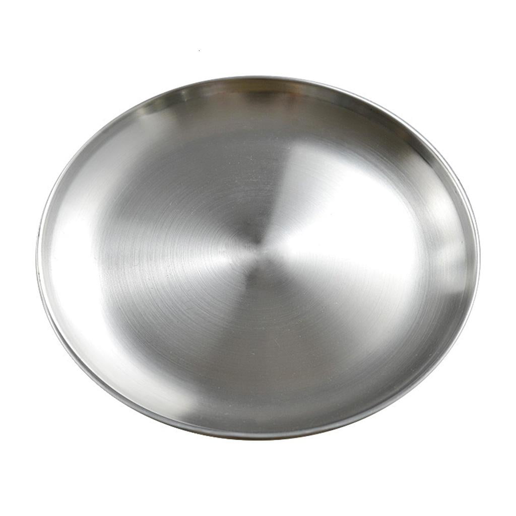Stainless Steel Plate Round Dining Plate Serving Dish Cake Tray Western ...