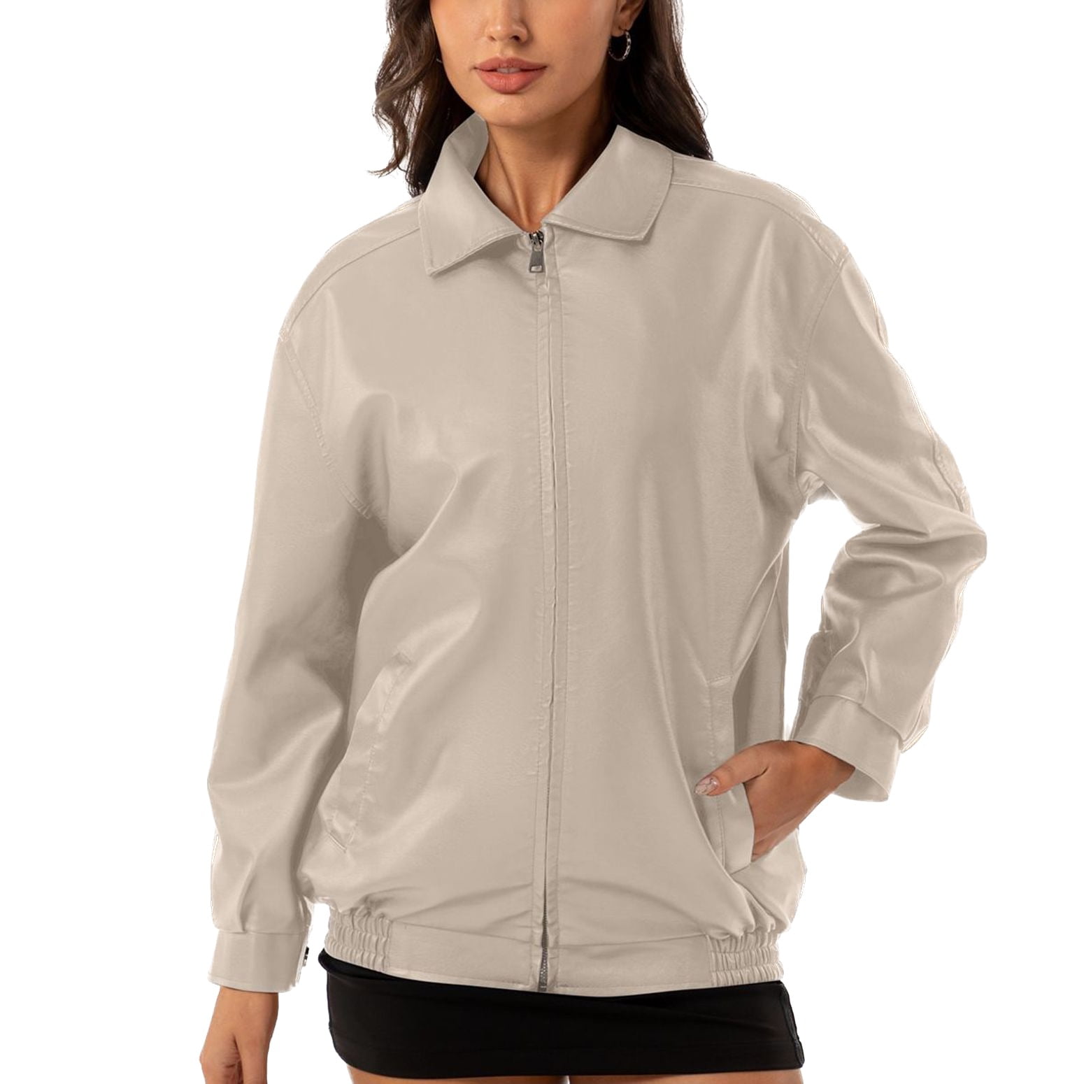 SWSMCLT Women's Faux Leather Jacket Vintage Collared Full Zip Biker ...