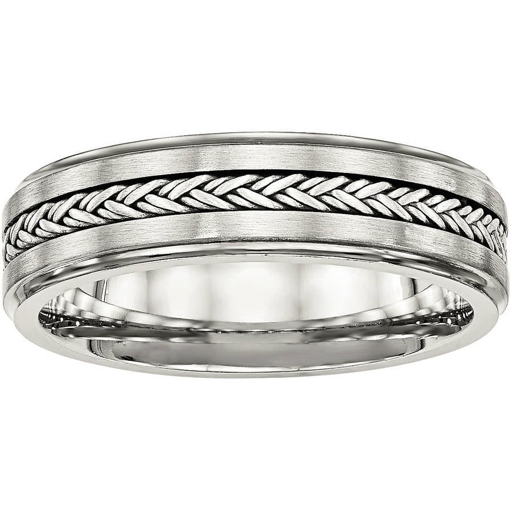 Stainless Steel Polished & Brushed w/Silver Braid Inlay Ring - Walmart.com