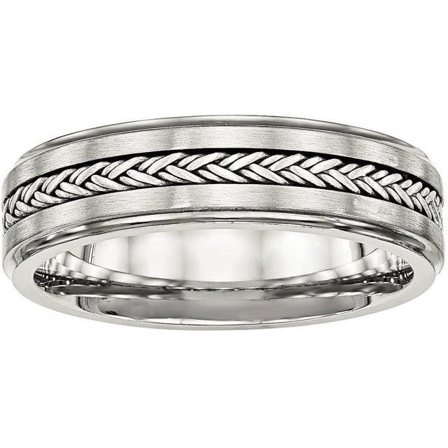 Stainless Steel Polished & Brushed w/Silver Braid Inlay Ring - Walmart.com