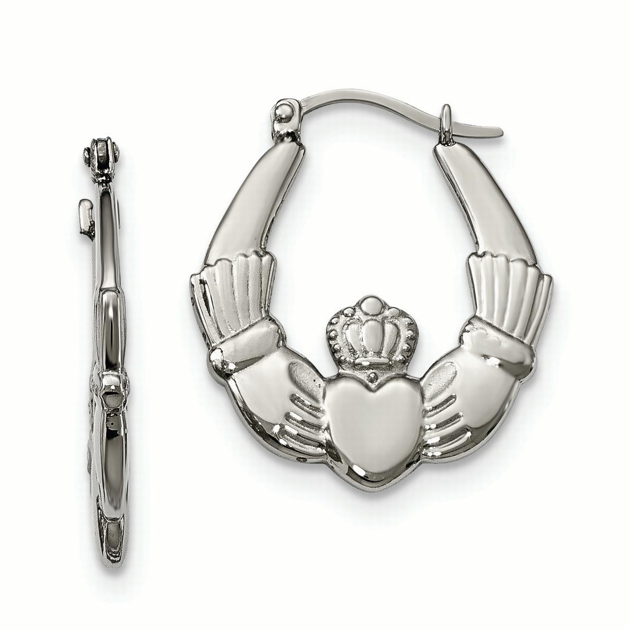 Stainless Steel Polished Claddagh Hoop Earrings - Walmart.com