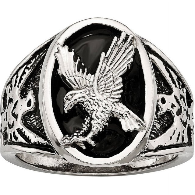 Stainless Steel Polished Enameled Eagle Ring, Available in Multiple ...