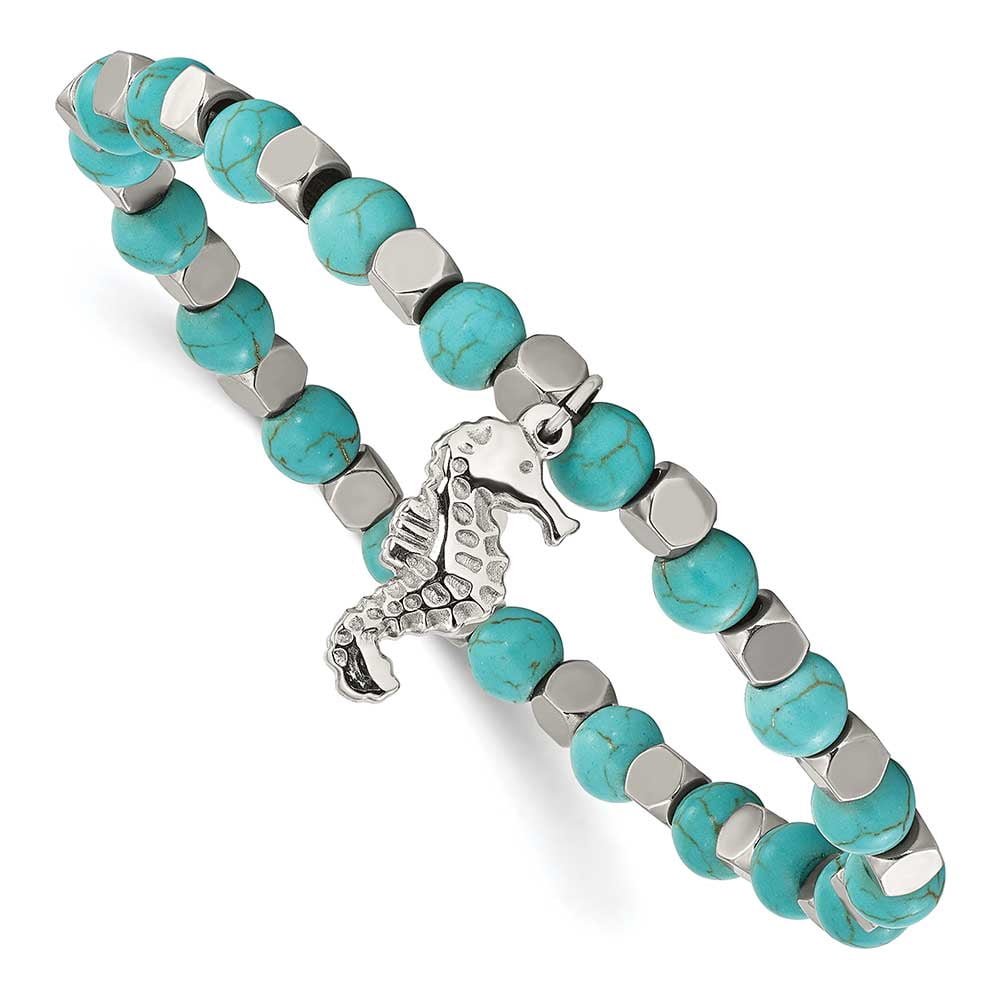 Chisel Stainless Steel Polished 6.5mm Seahorse Imitation Turquoise ...