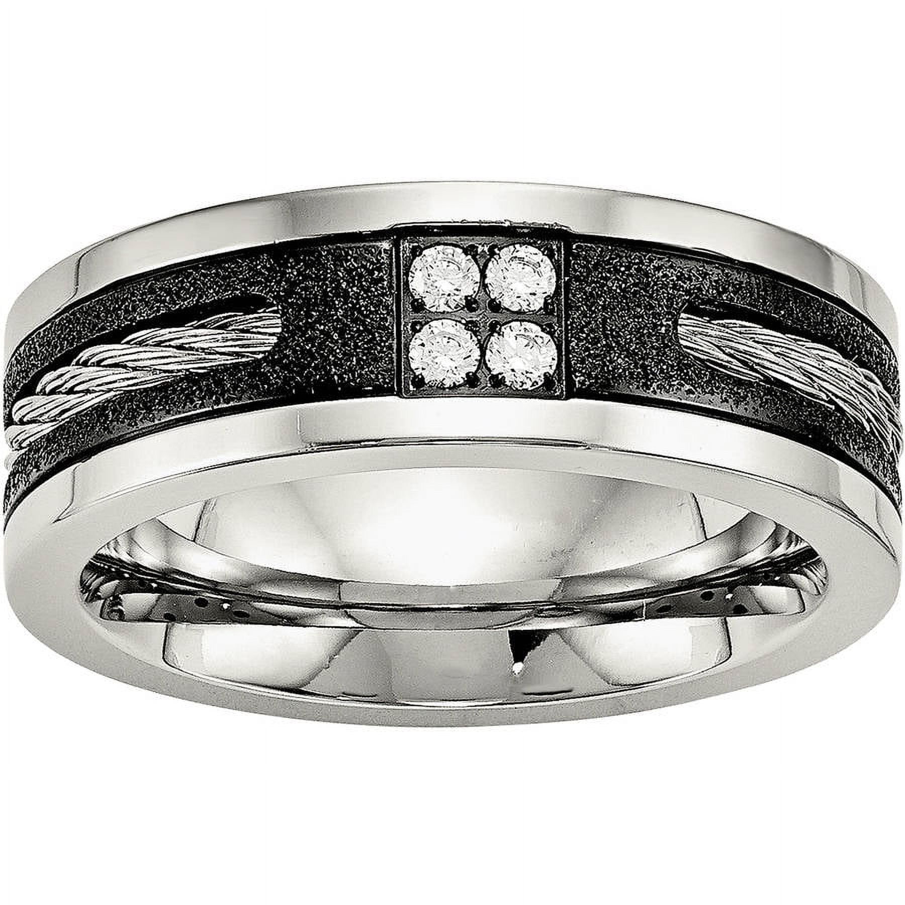 Stainless Steel Polished Laser Cut Blk IP Wire Inlay CZ Band - Walmart.com