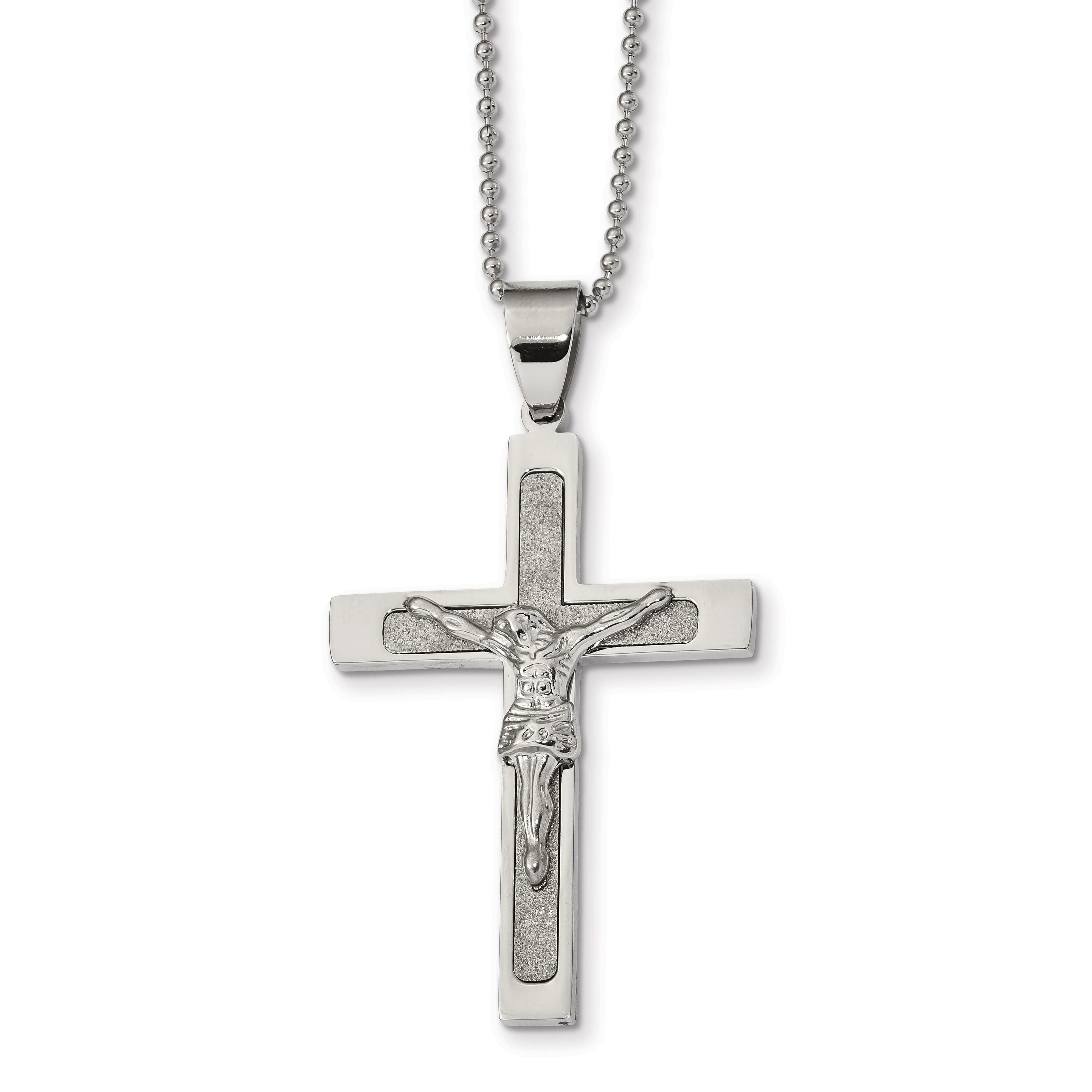 Chisel Stainless Steel Polished Laser Cut Crucifix Pendant on a 22 inch ...