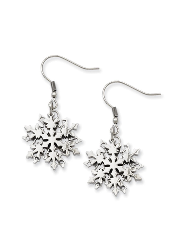 Stainless Steel Polished Snowflake Dangle Earrings - Walmart.com