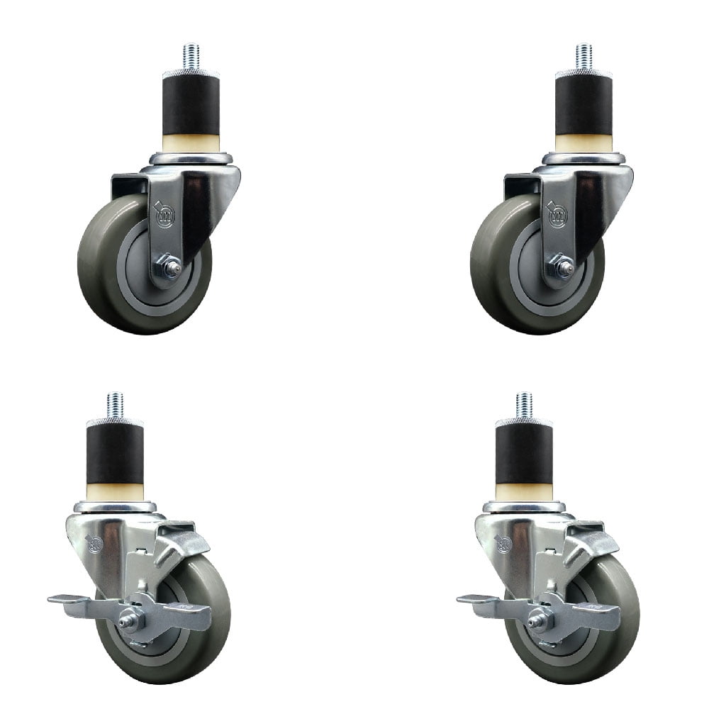 3.5 Inch SS Gray Poly Wheel Swivel 1-7/8 Inch Expanding Stem Caster Set ...