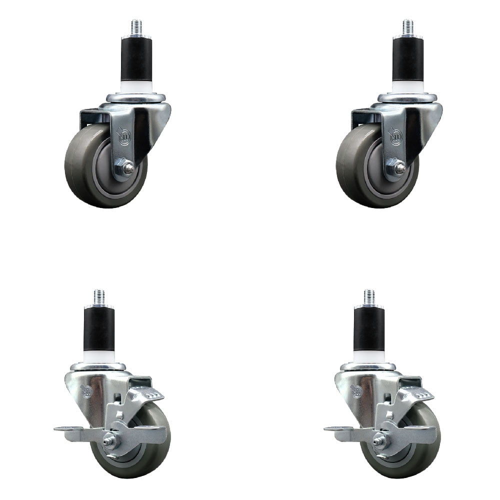Stainless Steel Polyurethane Swivel Expanding Stem Caster Set of 4 with ...