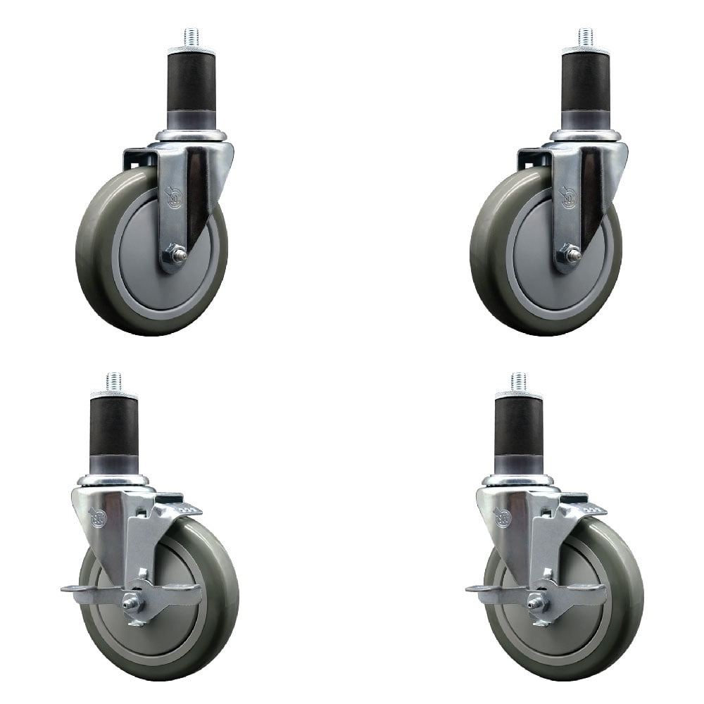 Stainless Steel Polyurethane Swivel Expanding Stem Caster Set of 4 with ...