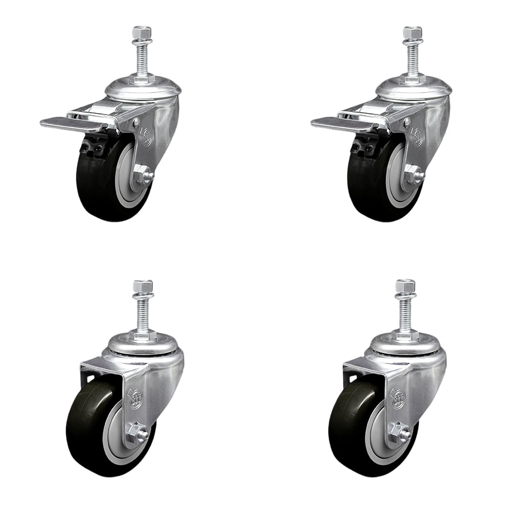 Stainless Steel Polyurethane Swivel Threaded Stem Caster Set of 4 w/3.5 ...