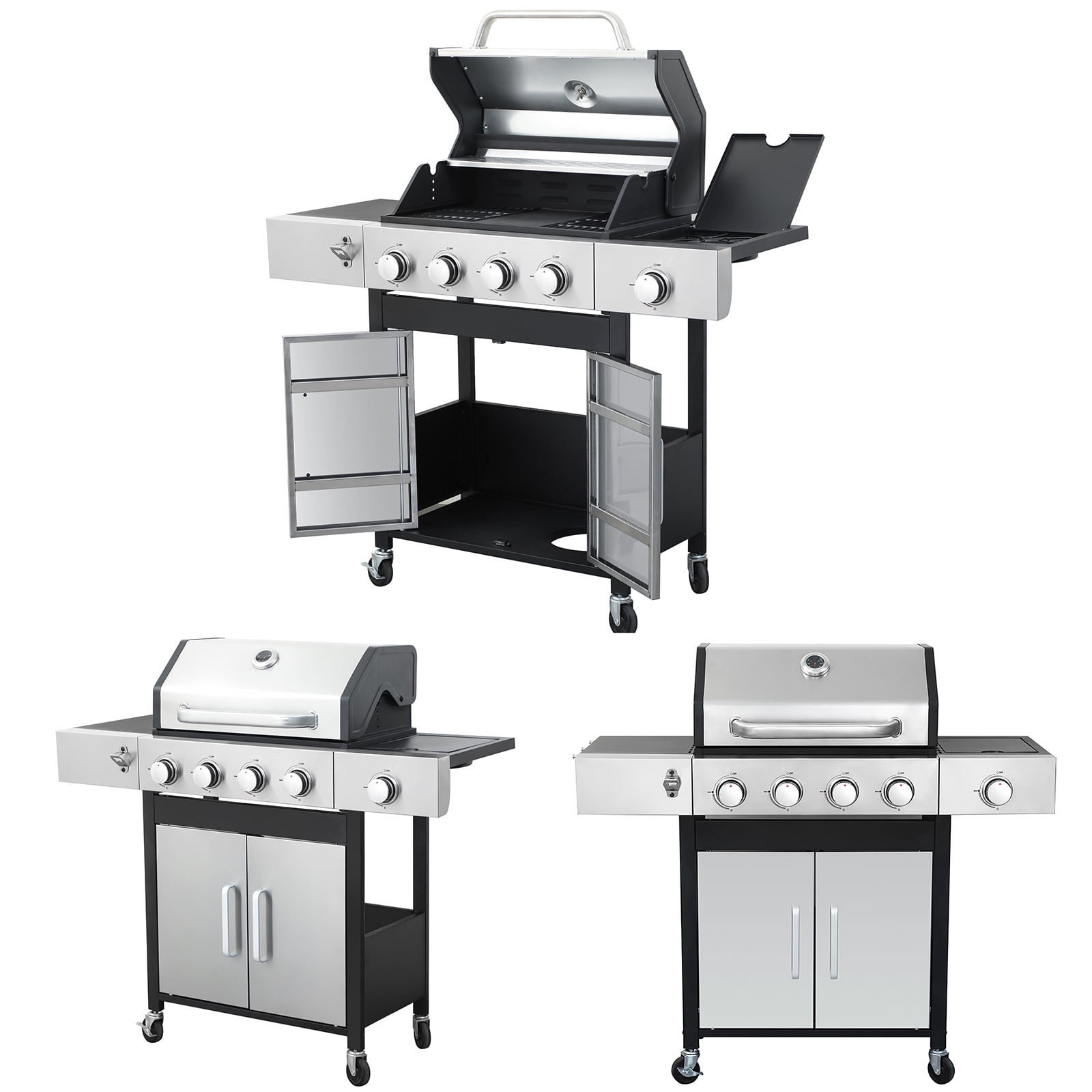 Stainless Steel Portable 4-Burner Propane Gas Grill, 46790BTU Output ...