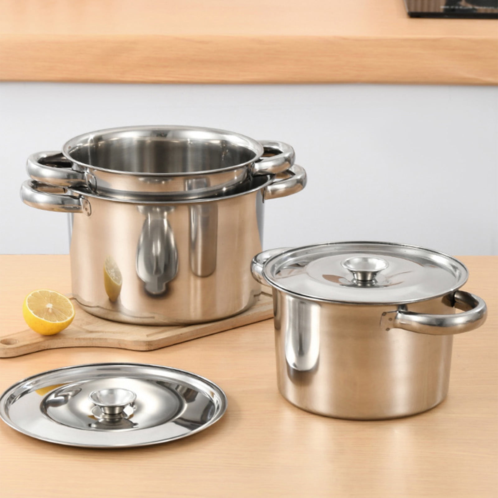 Stainless Steel Pot, 5.5L Stock Pot with Lid, Heavy Duty Double Handle ...