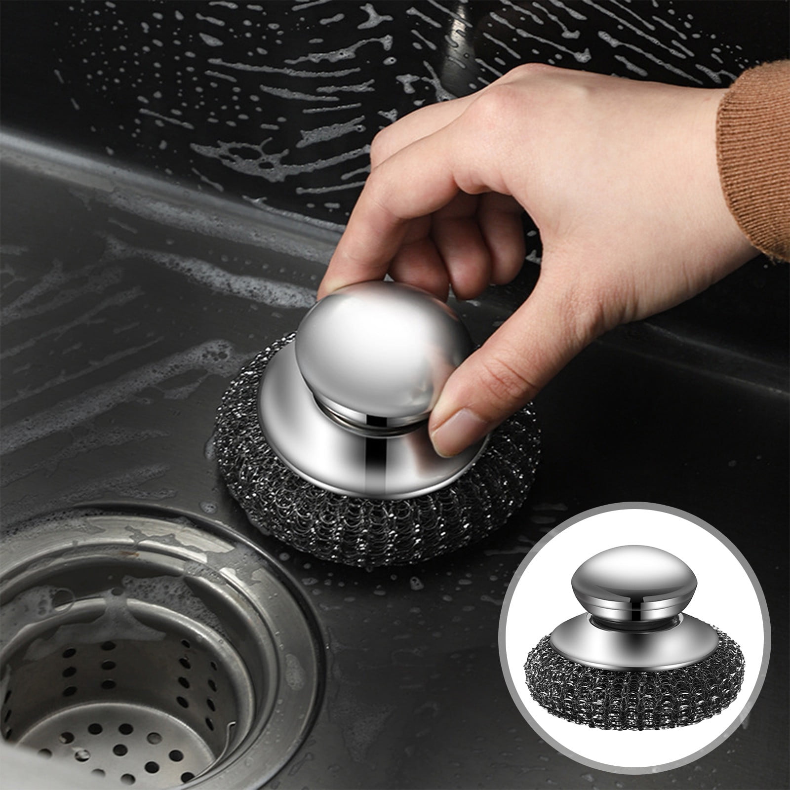 Stainless Steel Pot Cleaning Brush | Removable Steel Brush Head | Heavy ...