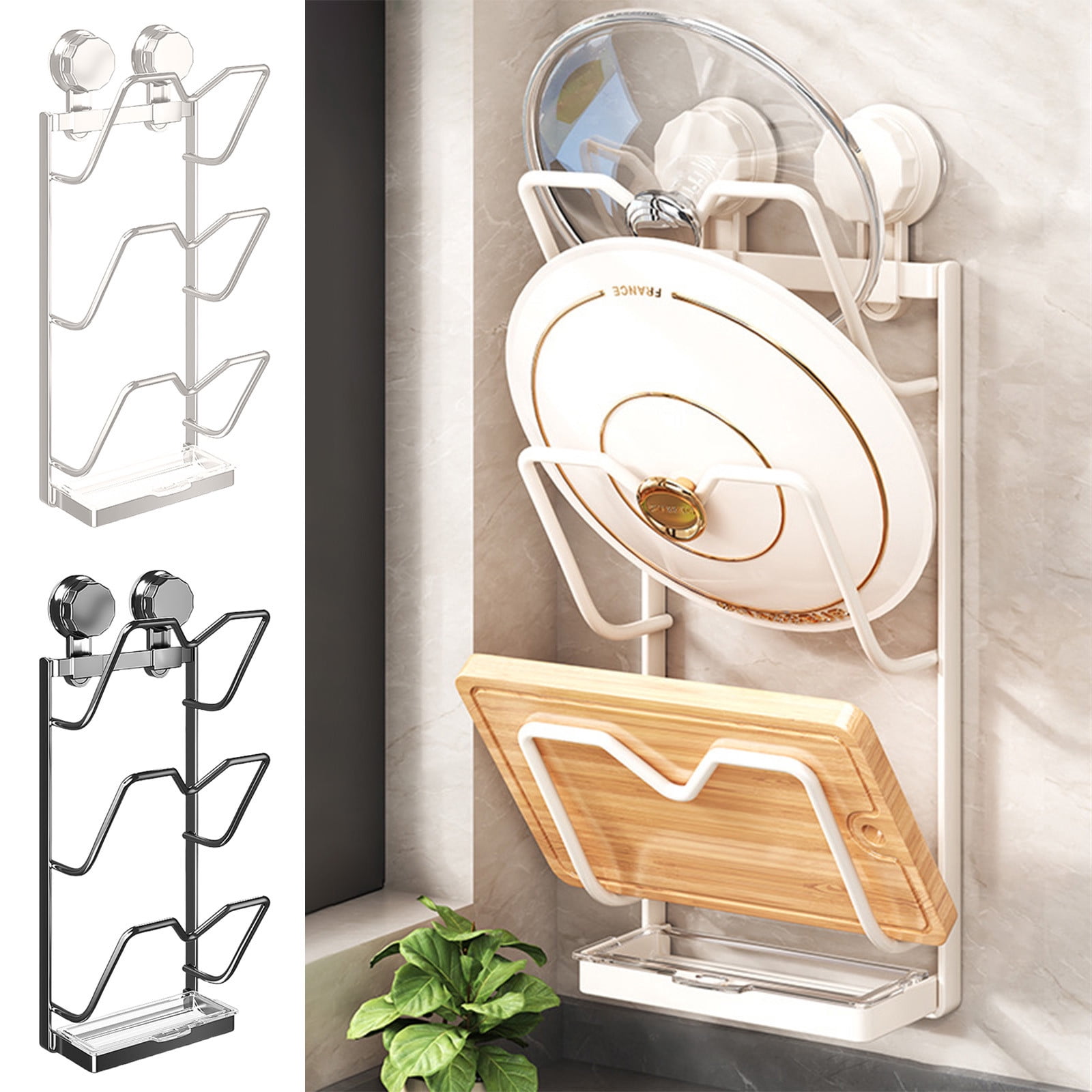 Stainless Steel Pot Lid Organizer, Double Suction Cup Design, Space ...
