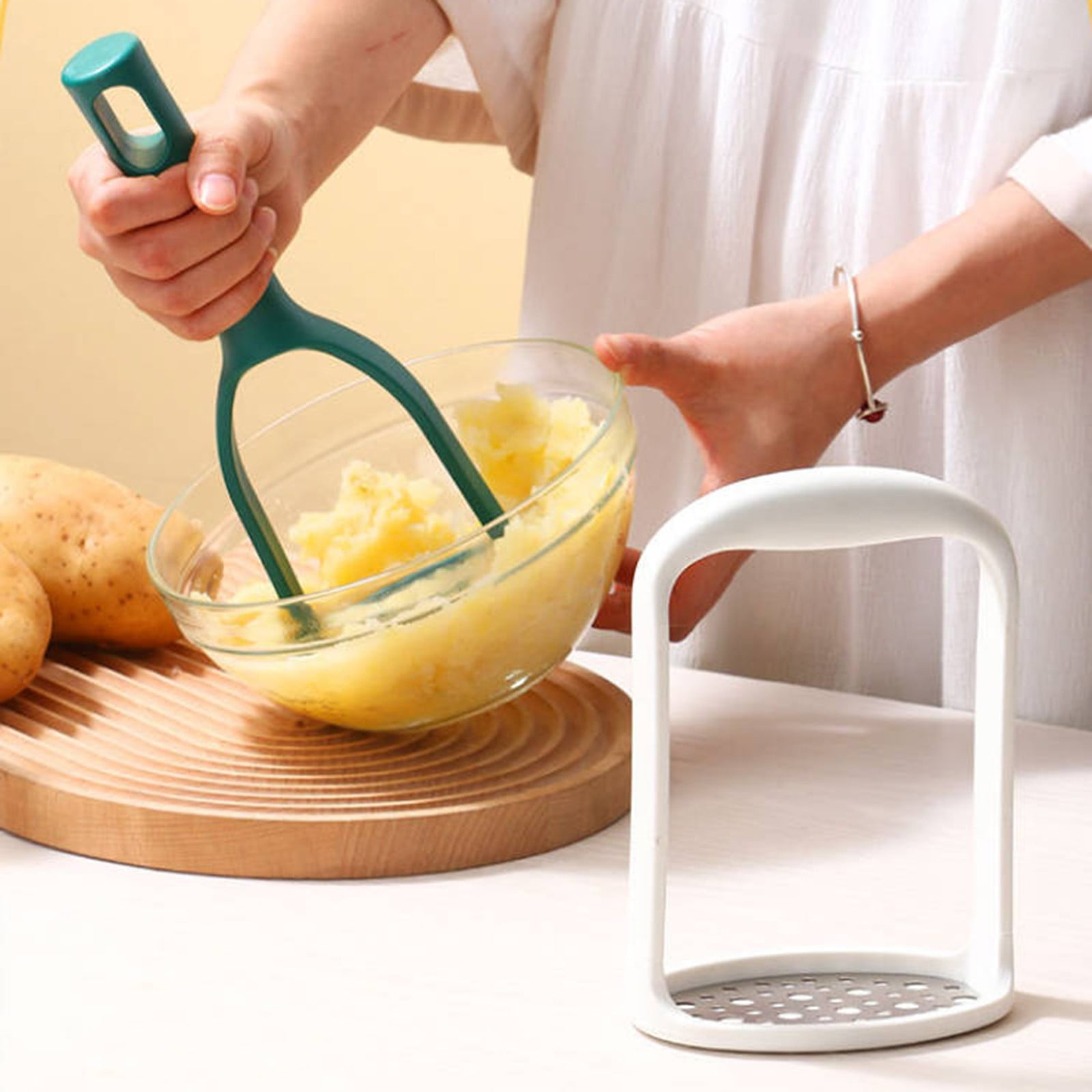 Stainless Steel Potato and Garlic Masher, Manual Handheld Food Press ...