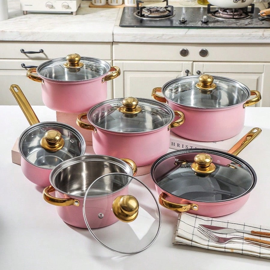 Stainless Steel Pots And Pans Set, 12 Pieces Kitchen Cookware Set ...