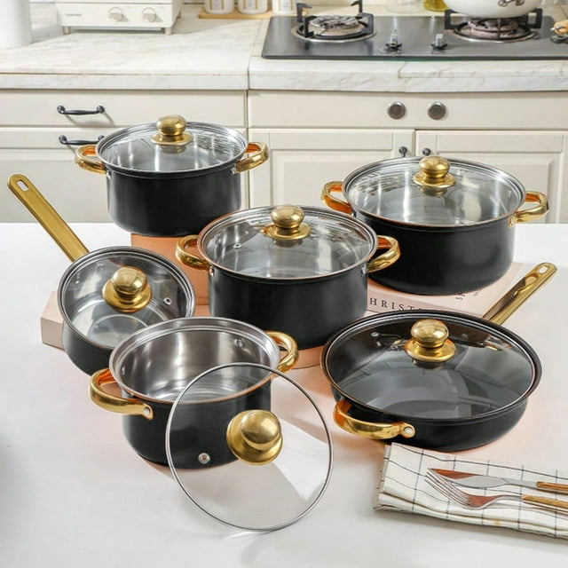 Stainless Steel Pots And Pans Set, 12 Pieces Kitchen Cookware Set ...