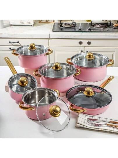 Stainless Steel Pots And Pans Set, 12 Pieces Kitchen Cookware Set ...