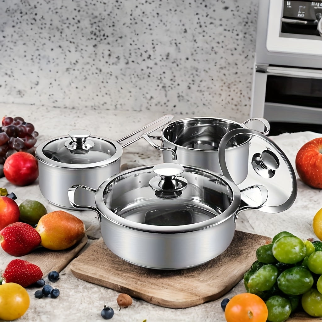 Stainless Steel Pots And Pans Set, 6 Piece Nonstick Kitchen Induction ...