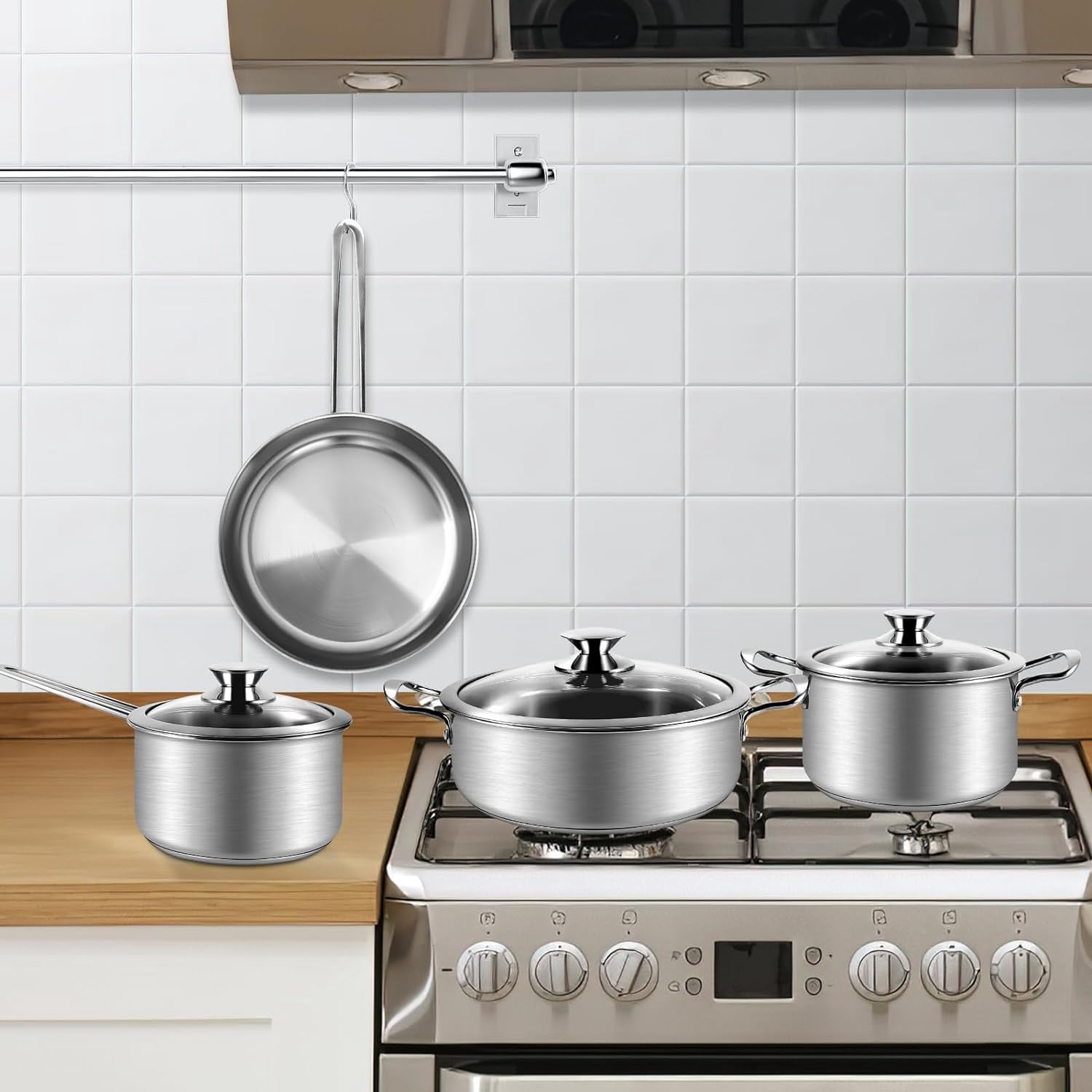 Stainless Steel Pots and Pans Set, 7-Piece Kitchen Cookware Sets with ...