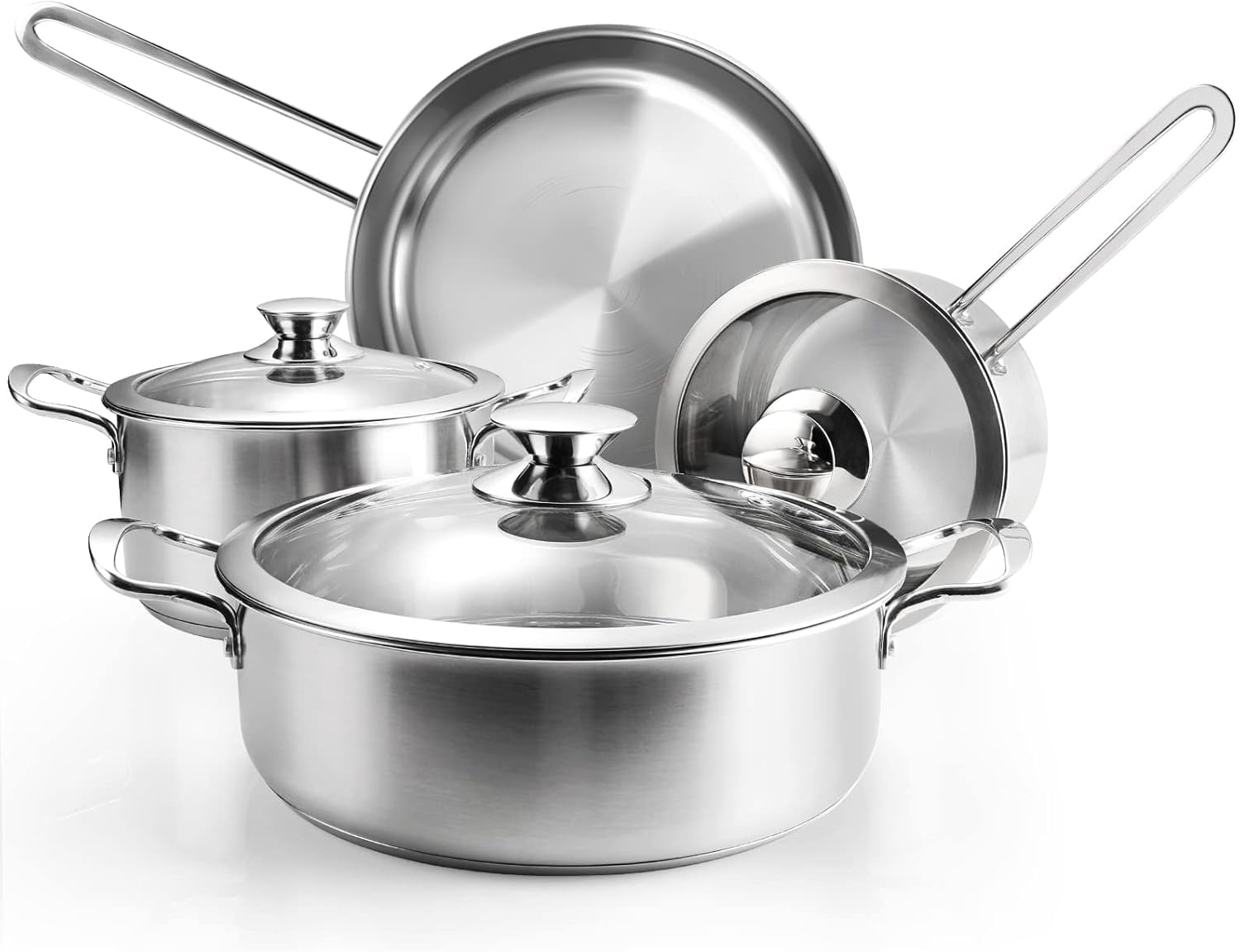 Stainless Steel Pots and Pans Set, 7-Piece Kitchen Cookware Sets with ...