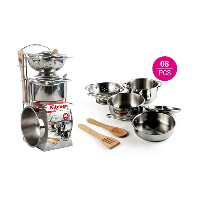 VALESSATI Stainless Steel Toy Kitchenware Set, 8 pcs Pretend Play for ...