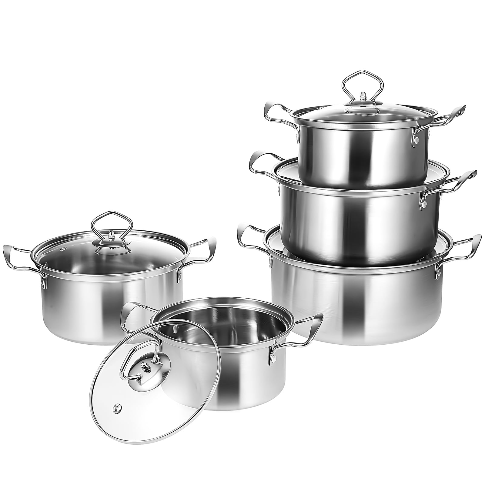 Stainless Steel Pots and Pans Set, 5Piece Stainless Steel Cookware Set ...