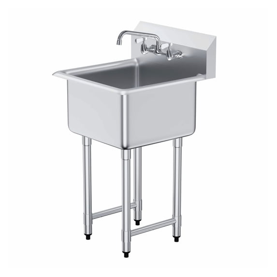 1-Compartment Commercial Sink, 21" x 41" Freestanding Stainless Steel ...