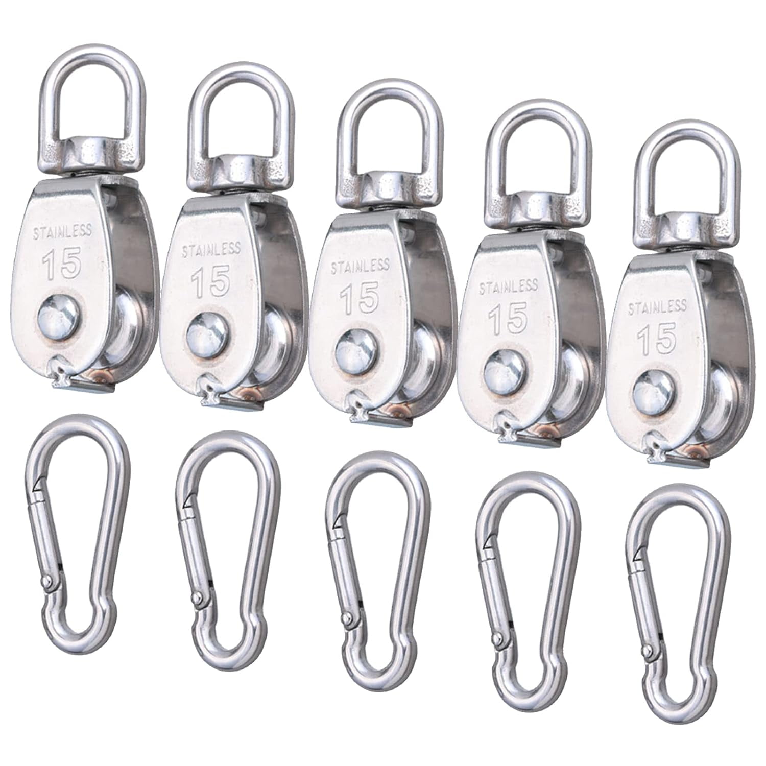 Stainless Steel Pulley Block M15 5 Pack, 304 Grade Single Wheel Pulley ...