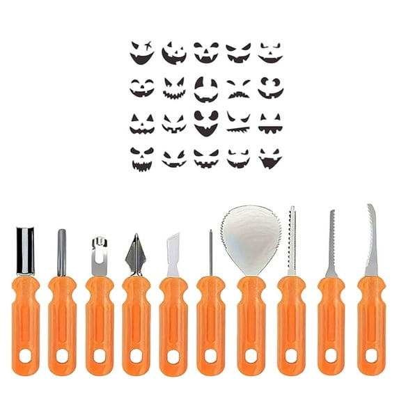 Stainless Steel Pumpkin Carving Kit with 20 Reusable Face Stencils for ...