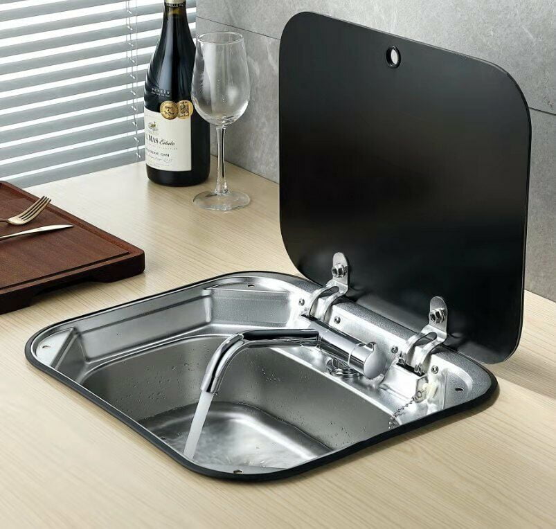 Stainless Steel RV Camper Caravan Trailer Sink Hand Wash Basin W/ Lid ...