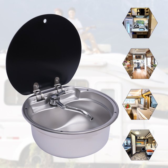Stainless Steel RV Caravan Camper Sink Hand Wash Round Basin With Lid ...