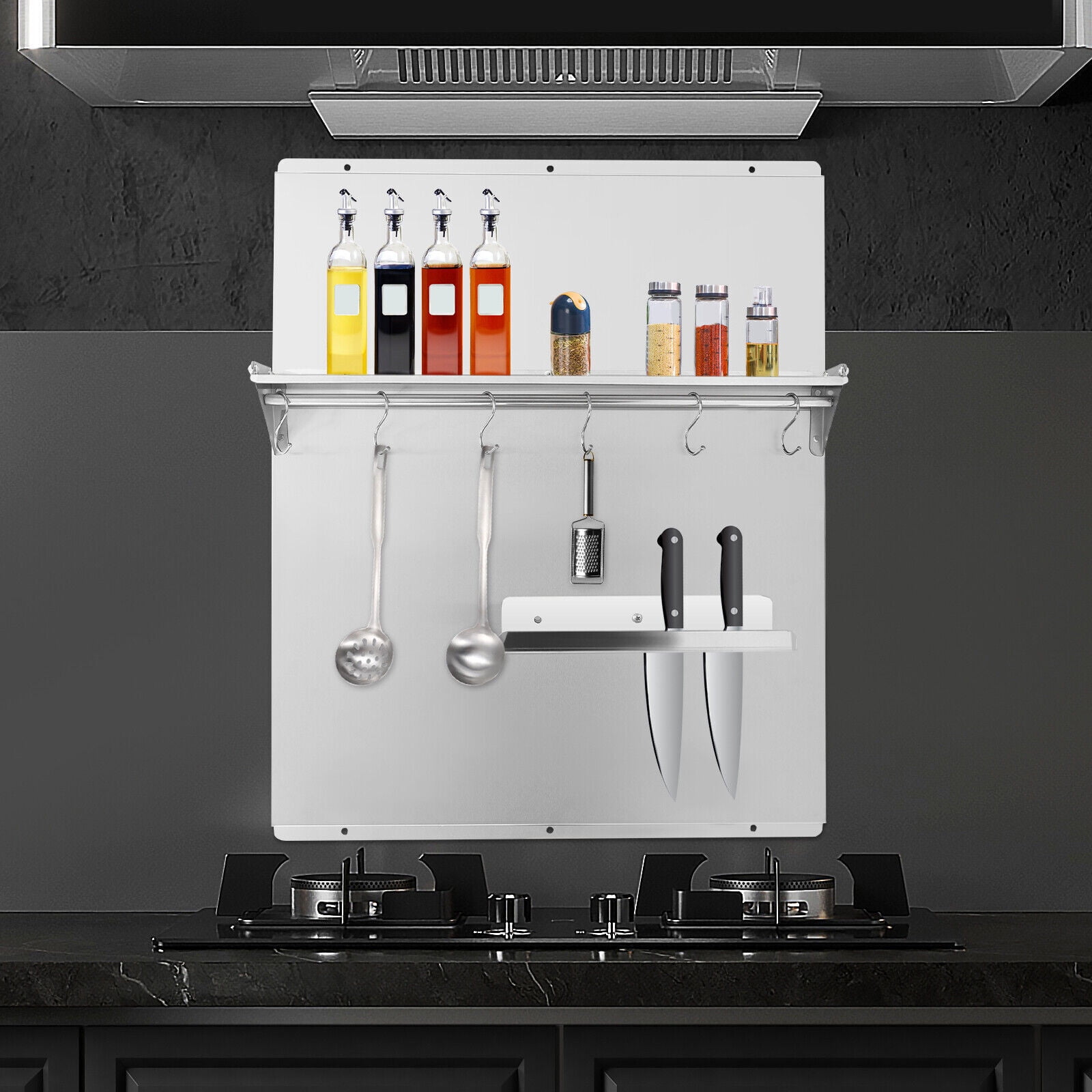 Stainless Steel Range Backsplash with Shelf & Hooks, 24 X 30 Inch Wall ...