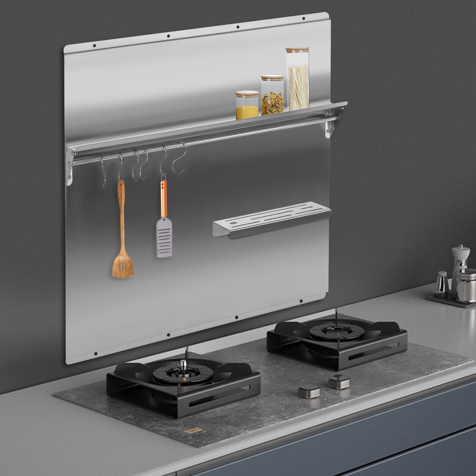 Stainless Steel Range Backsplash with Storage Shelf & Knife Rack, Wall ...