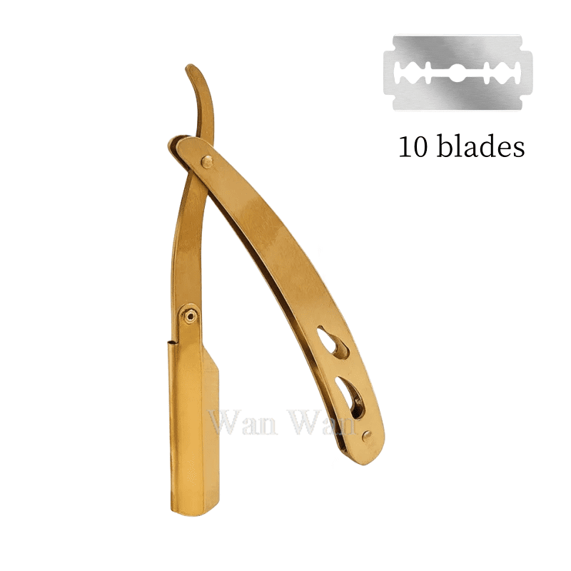 Stainless Steel Razor Holder Golden Men's Manual Folding Straight Edge ...