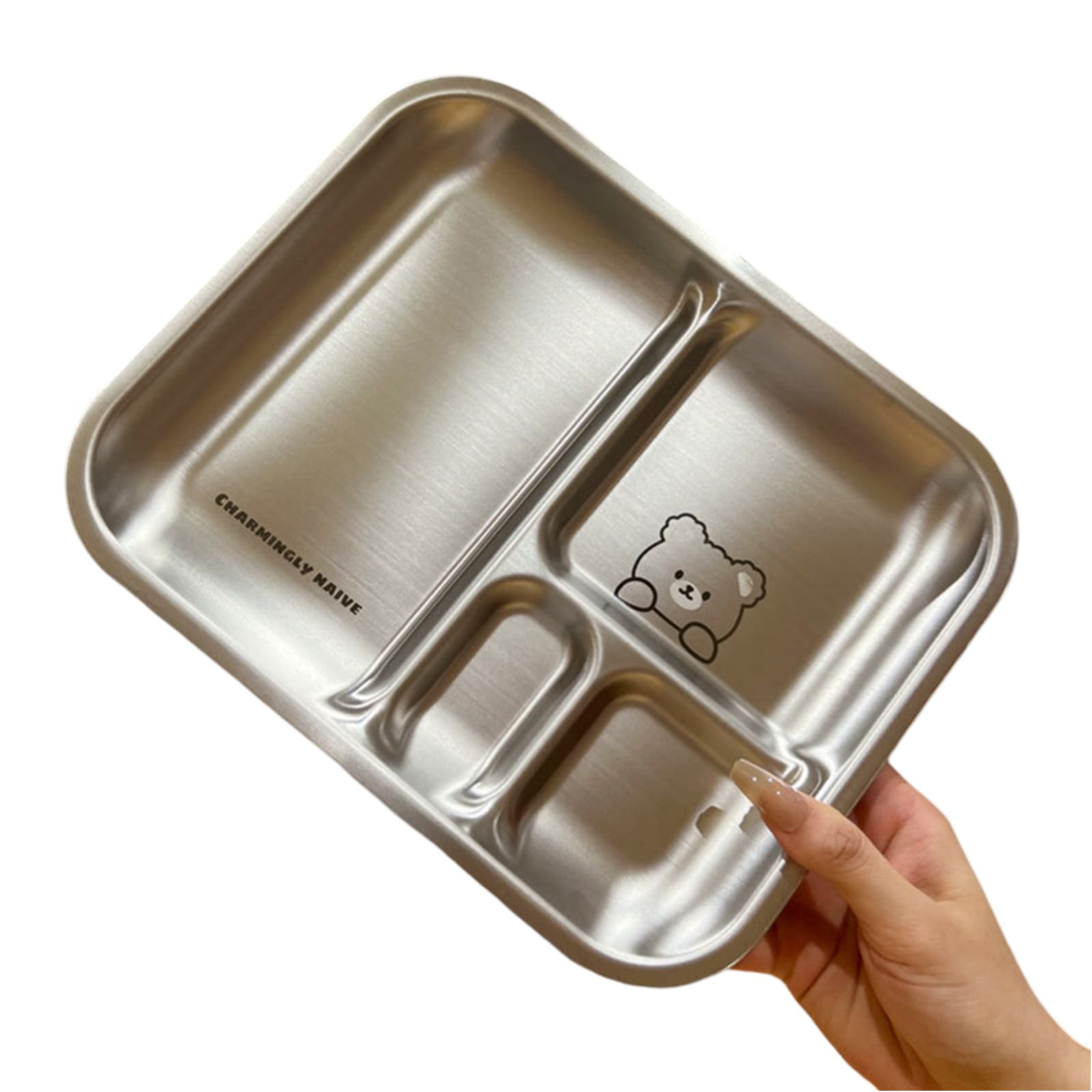 Stainless Steel Rectangular Divided Plates Tray 4 Sections Dinner ...