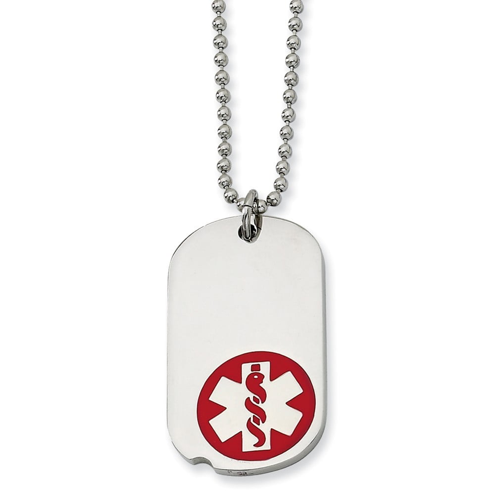 Stainless Steel Red Enamel Small Dog Tag Medical Pendant Necklace - 22 ...