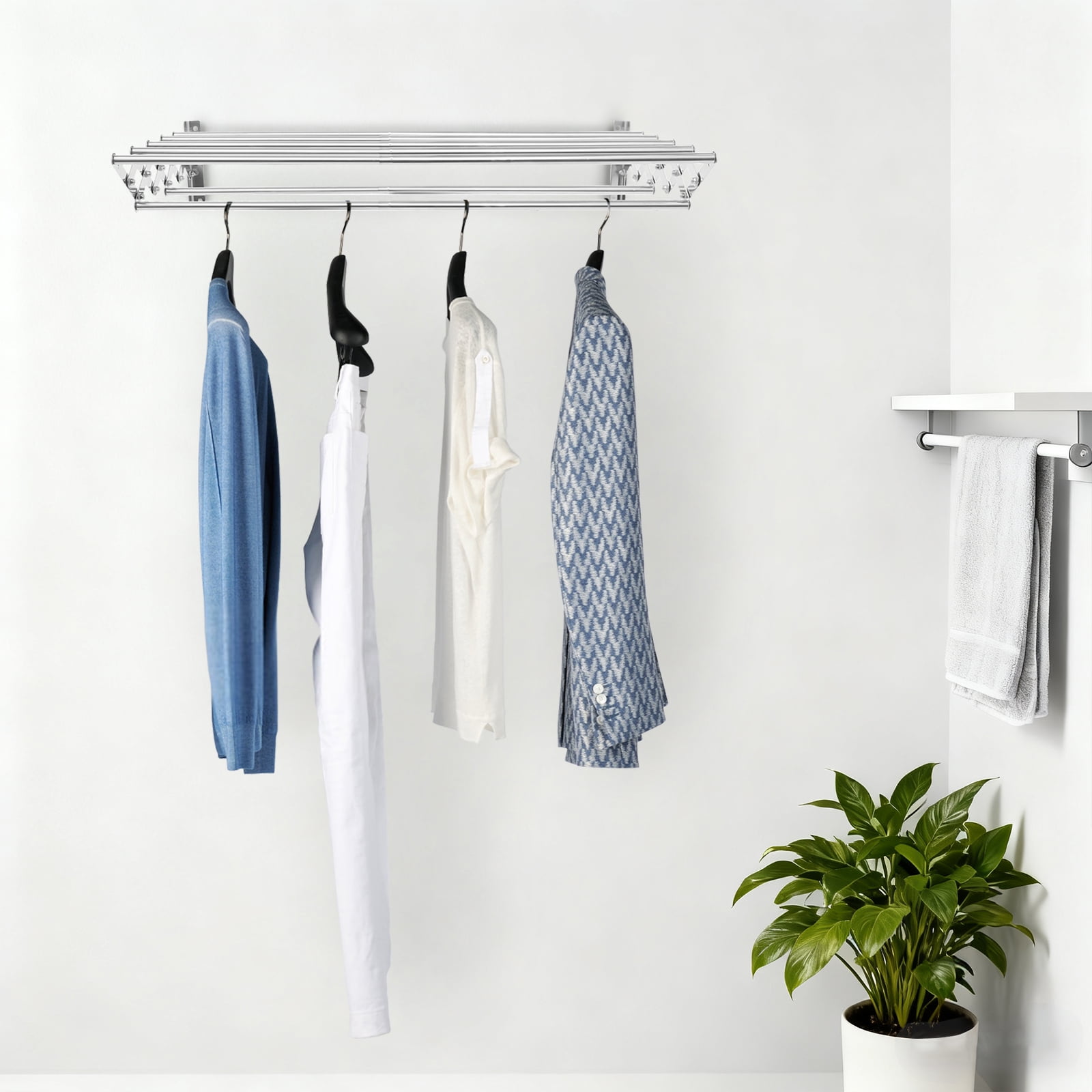 Stainless Steel Retractable Clothes Hanger Rack, Wall Mounted Laundry ...