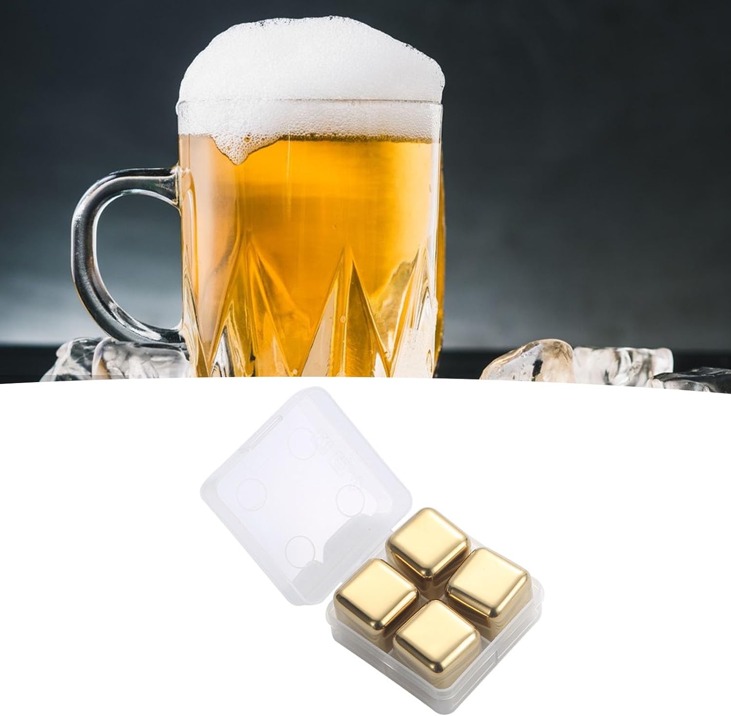 Stainless Steel Reusable Metal Ice Cubes, Whiskey Stones with Ice Tong ...