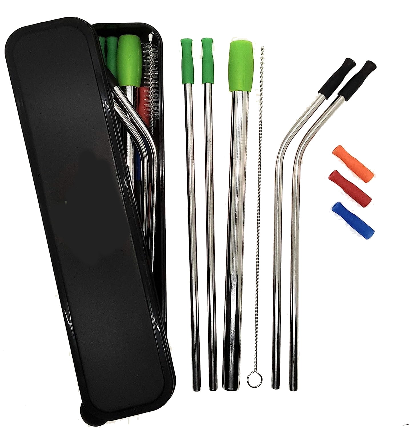 Stainless Steel Reusable Straw set with Silicon Tips and Travel Case ...