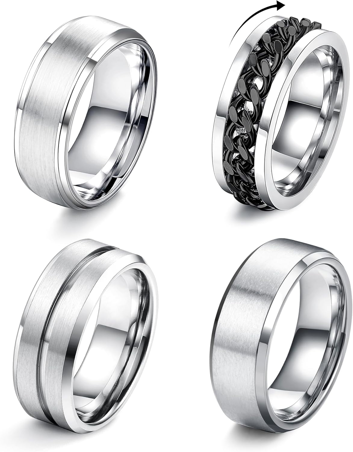 Stainless Steel Rings for Mens Wedding Band Silver Black Fidget Ring ...