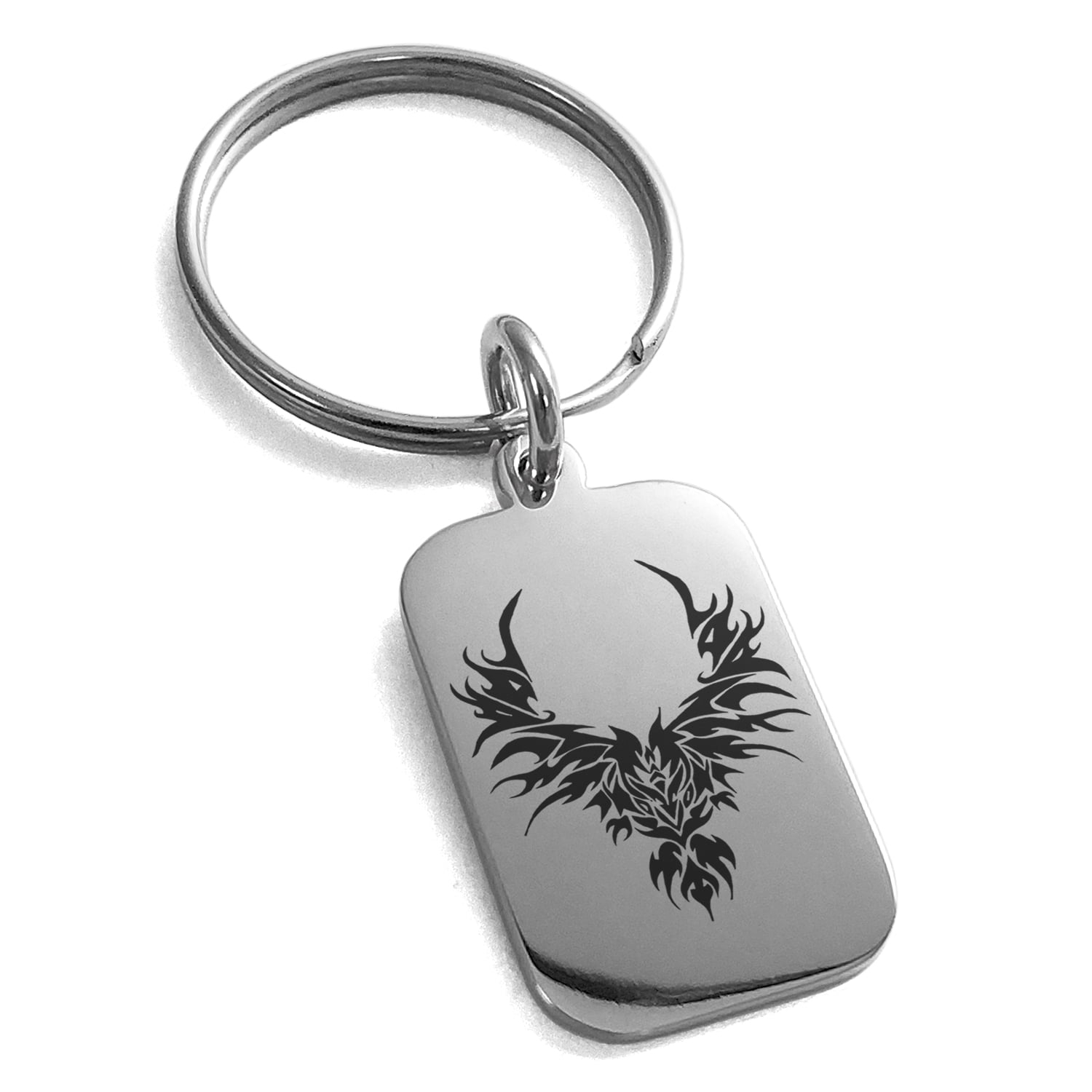 Tioneer Stainless Steel Rising Phoenix Blaze Engraved Small Rectangle ...
