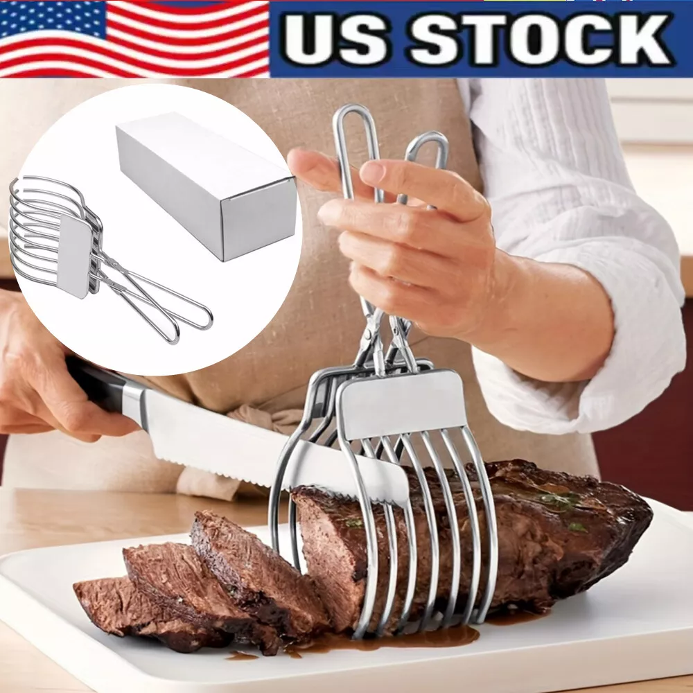 Stainless Steel Roast Beef Cutting Tongs Meat Bread Slicing Tong For ...